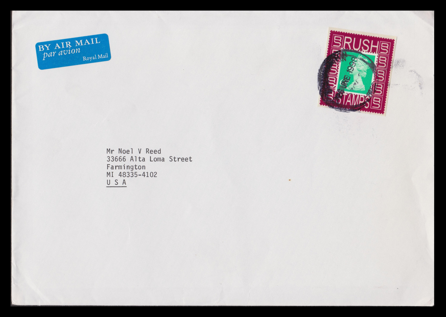 Machin Stamp With RushStamps Collar Tied To Great Britain-USA Cover ...