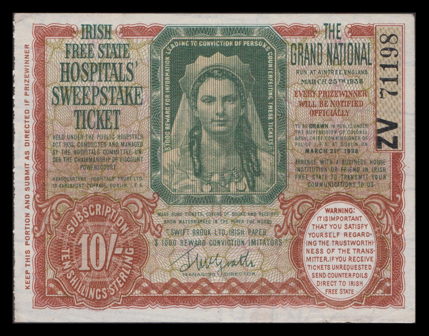 1938 Irish Sweepstakes Ticket - The Grand National - See My Stamps!