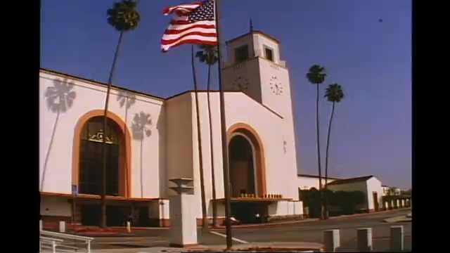 Union Station in Los Angeles, wide shot, Spanish Mission Architecture ...