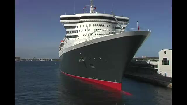 The Queen Mary 2, ocean liner, flagship of the Cunard Line, in port at ...