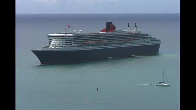 St. Thomas, The Virgin Islands, The Queen Mary 2, high close view of ...