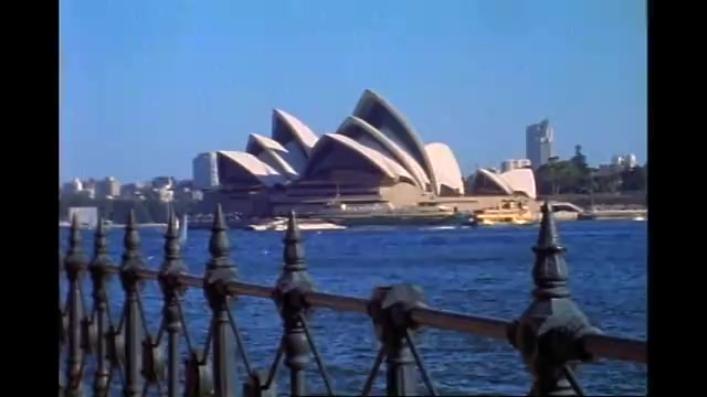 Sydney Opera House, wide shot, still from shore with spiked Victorian ...